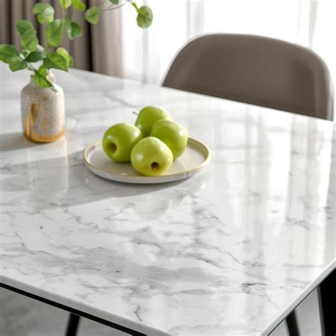 White Marble Rectangular Table Edge Top View Premium Ai Generated Image