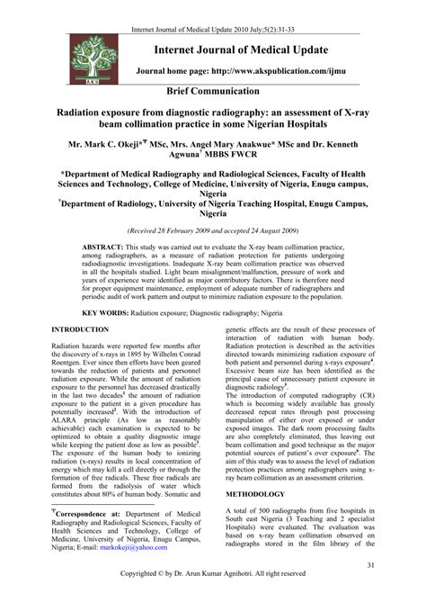 Pdf Radiation Exposure From Diagnostic Radiography An Assessment Of