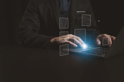 Person With Hologram Flowchart Businessman Designing Flowchart Business