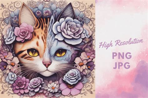 Watercolour Kitty With Flowers Graphic By Ynovaart · Creative Fabrica