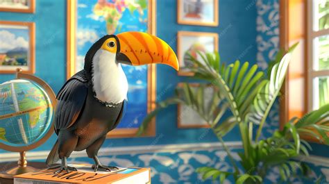 Premium Photo A Brightly Colored Toucan Bird Stands On A Desk In