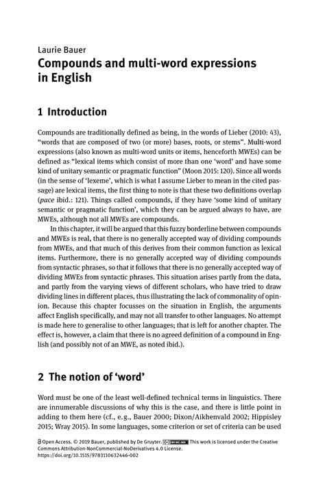Pdf Compounds And Multi Word Expressions In English Compounds And