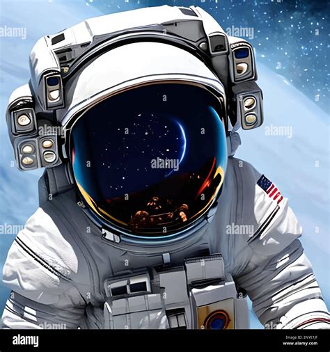 American Astronaut Figure In The Open Space Vector Illustration Space Helmet With The