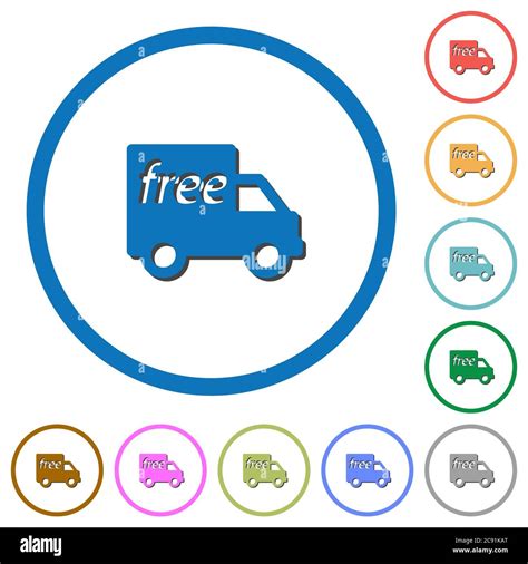 free shipping flat color vector icons with shadows in round outlines on