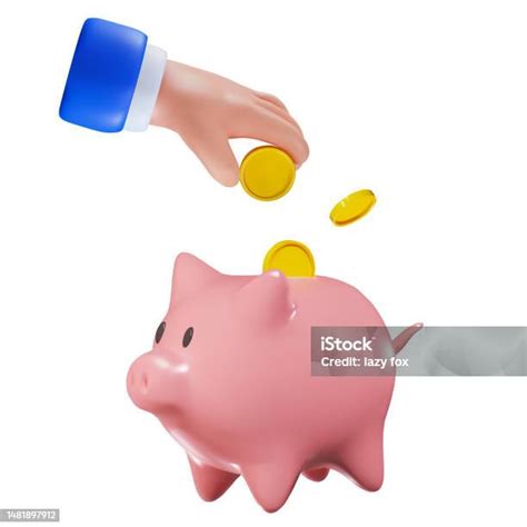 돈 축적 아이콘 개념입니다 돼지 저금통에 동전을 넣는 인간의 손의 렌더링 금융 및 비즈니스 미디어 인쇄 및 배너를 위한 3d 스타일의 벡터 그림 3차원 형태에 대한 스톡