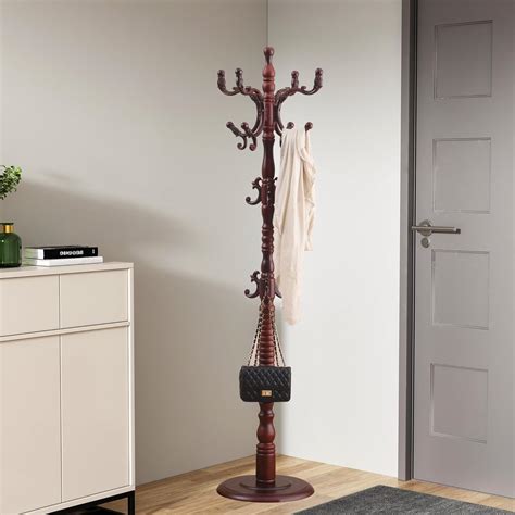 Gamnof Wood Coat Rack Stand Wooden Coat Rack Freestanding