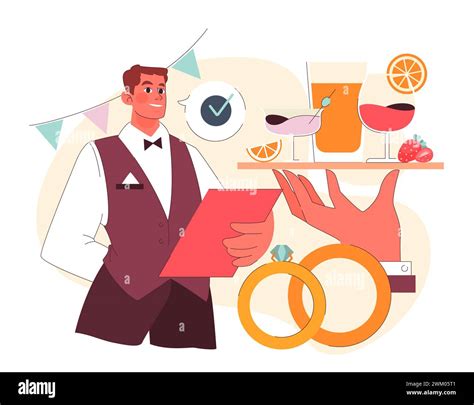 Catering Concept A Poised Waiter Presents A Tray Of Refreshing