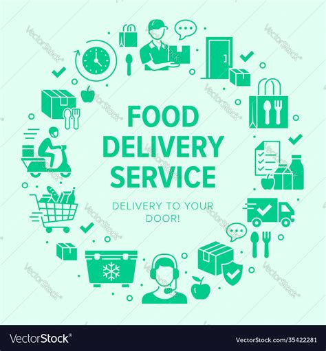 Food Delivery Circle Frame Poster With Glyph Icons