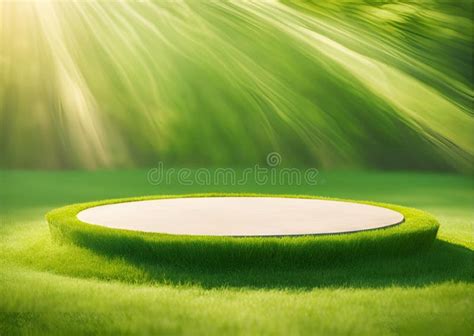 Serene Green Grass Platform Sunlit Circular Stage In Lush Nature Ai