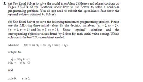 A Use Excel Solver To Solve The Model In Problem 2