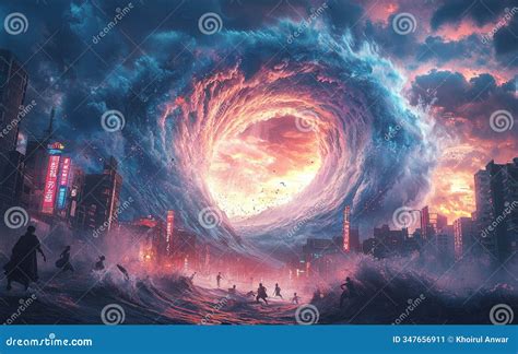 Futuristic City With A Portal In The Sky Concept Of Fantasy Science