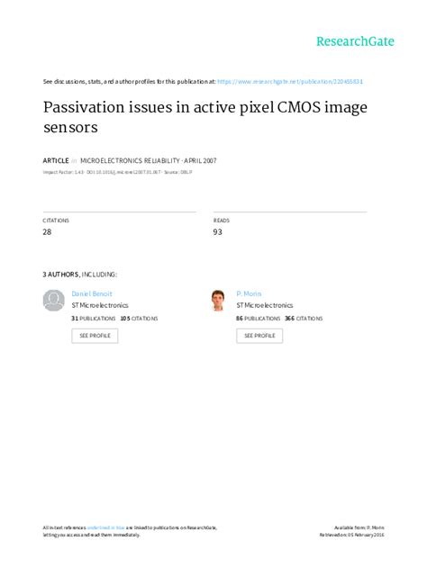 Pdf Passivation Issues In Active Pixel Cmos Image Sensors