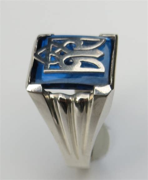 Rectangular Silver Tryzub Ring With Blue Stone Myroslava Dubyk Jewellery