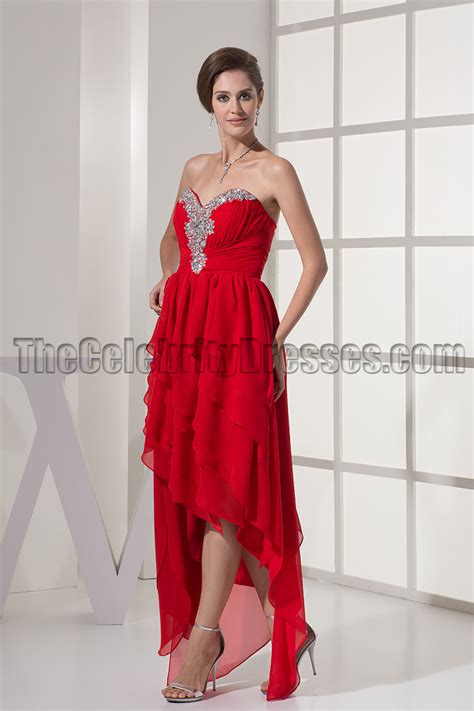 Red Strapless Sweetheart High Low Prom Gown Evening Dresses