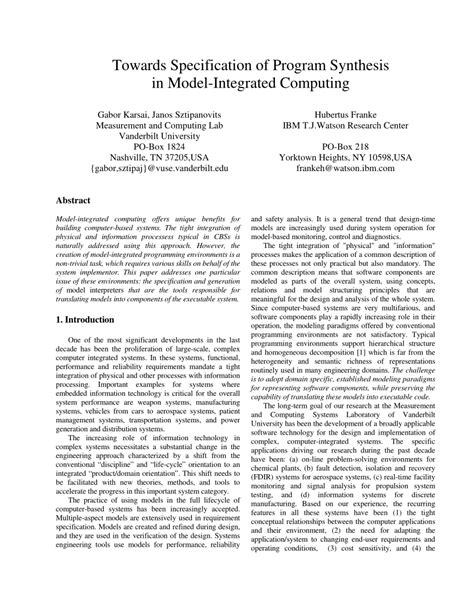 Pdf Towards Specification Of Program Synthesis In Model Integrated