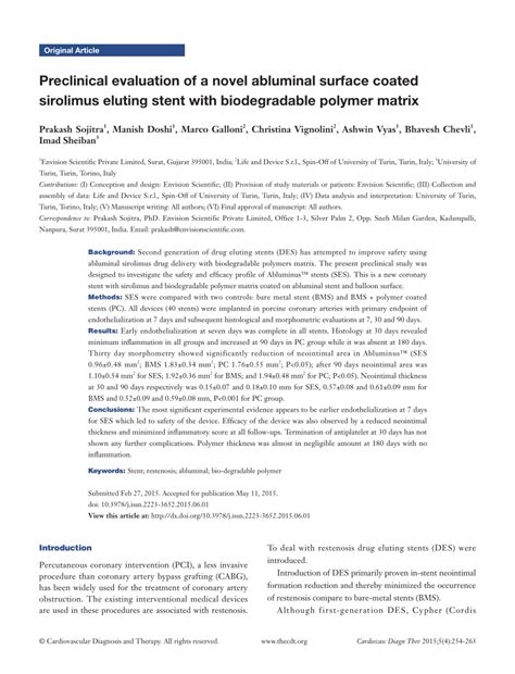 Pdf Preclinical Evaluation Of A Novel Abluminal Surface Coated