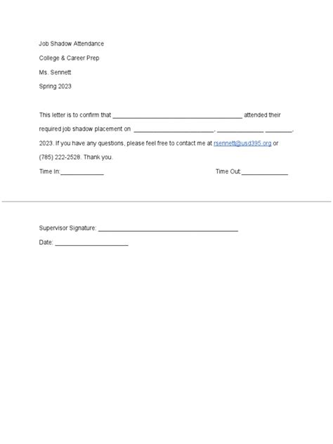 Job Shadow Attendance Form Pdf Pdf
