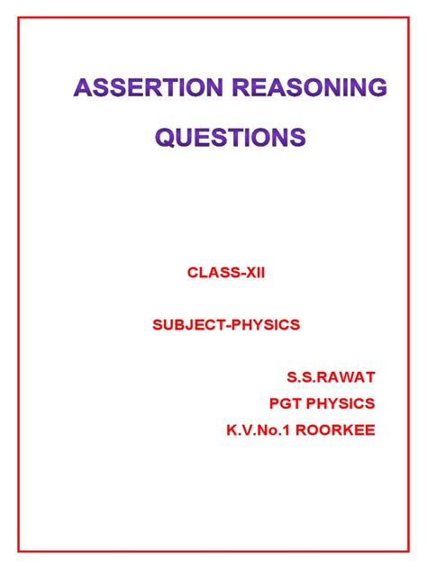 Assertion Reasoning Questions Pdf Electromagnetic Induction