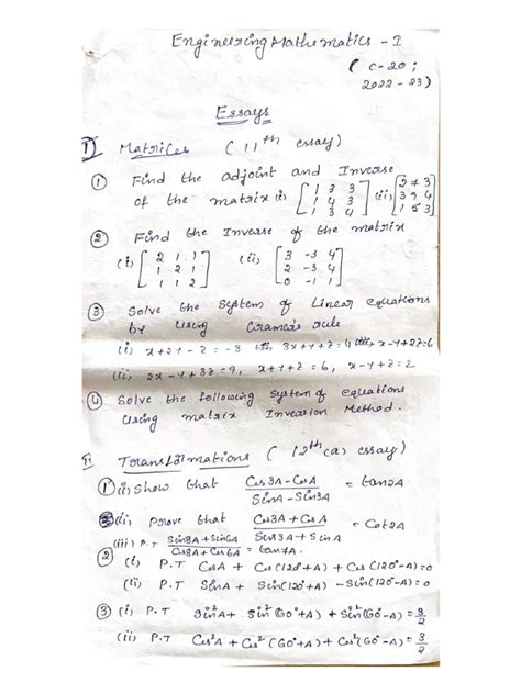 Engineering Mathematics 1 Importent Questions Pdf