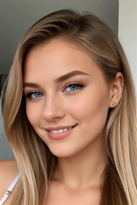 A Woman With Long Blonde Hair And Blue Eyes Wearing A White Bra Top