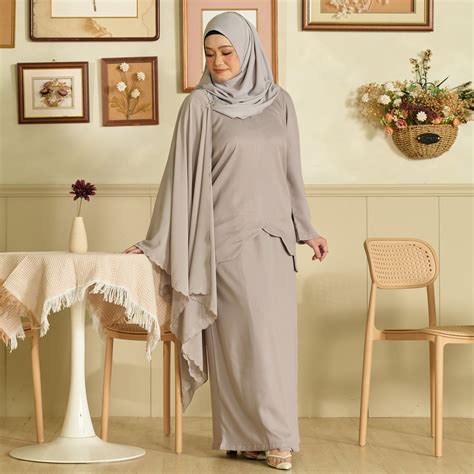 S 2xl Grey Baju Kurung Embun Adult Shopee Malaysia