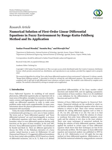 Pdf Numerical Solution Of First Order Linear Differential Equations In Fuzzy Environment By