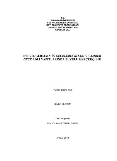 Sylvie Germainİn Gecelerİn Kİtabi Ve Amber Gece Adli Yapitlarinda BÜyÜlÜ GerÇekÇİlİk