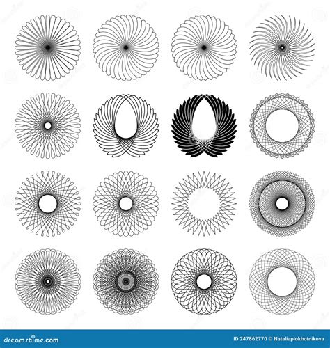Spirograph Set Of Geometric Circular Ornaments Isolated Graphic