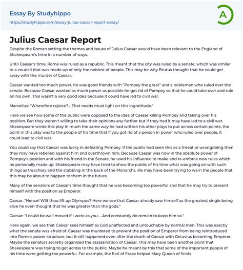 Julius Caesar Report Essay Example