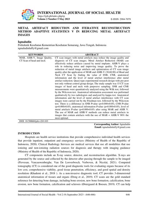 Pdf Metal Artefact Reduction And Iterative Reconstruction Method Adaptive Statistics V In