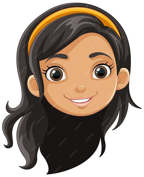 Menina De Desenho Animado Sorridente Com Belos Cabelos Pretos Longos