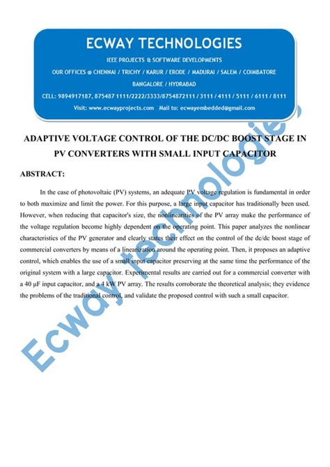 Adaptive Voltage Control Of The Dcdc Boost Stage In Pv Converters With Small Input Capacitor