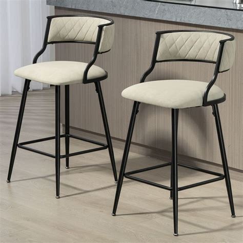 26 Modern Beige Fabric Upholstered Counter Height Bar Stools Set Of 2