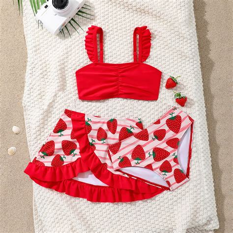 Girls 3 Piece Swimsuit Bathing Suit Cute Floral Bikini Set With Cover