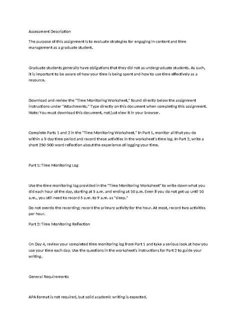 Time Monitoring Assignment Assessment Description The Purpose Of This