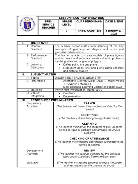 Lesson Plan Day 1 Download Free Pdf Line Geometry Geometry