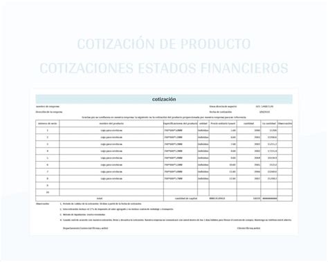 Plantilla De Excel Cotización De Producto Cotizaciones Estados Financieros Y Hoja De Cálculo De