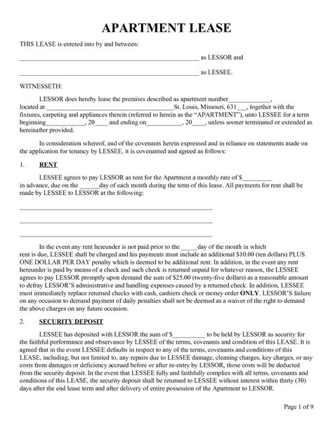 Free Printable Apartment Lease