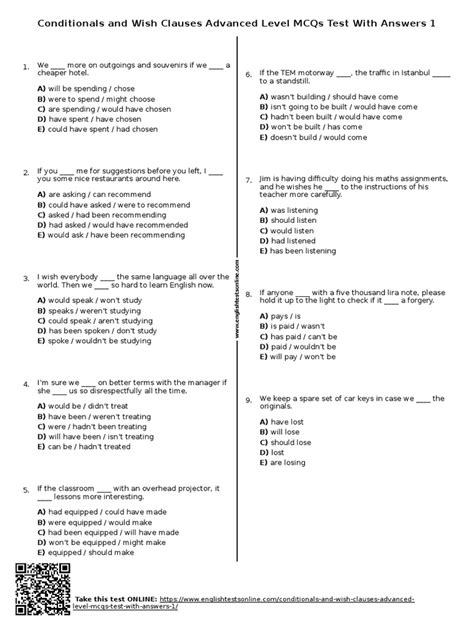 902 Conditionals And Wish Clauses Advanced Level Mcqs Test With Answers 1 Pdf Multiple Choice
