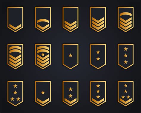 Military Insignia Soldier Icon Set Chevron Stripes Badge Gold Logo Sergeant General Major