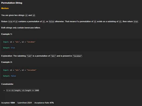Daily Leetcode Sliding Window Permutation In String By