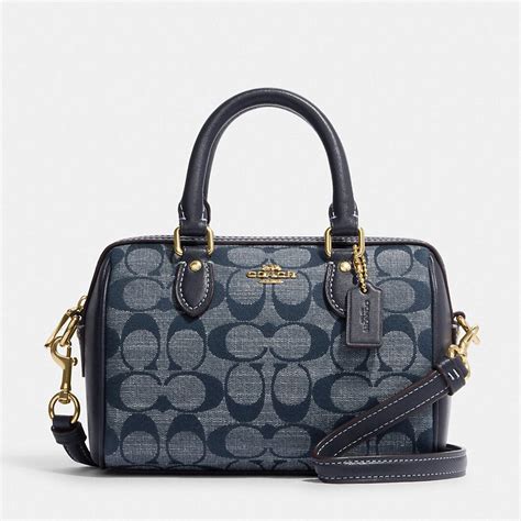 Coach Denim Blue Signature Chambray And Leather Mini Rowan Crossbody