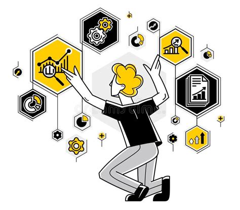 Worker Analyzes Some Data And Systematizing Information Vector Outline