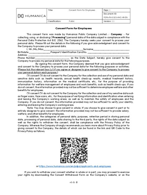 Fillable Online Consent Form For Employees Page 1 Document Id Pdpa Fax Email Print