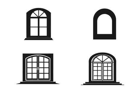 Classic Window Designs In Simple Black Outline Style Png Images Eps