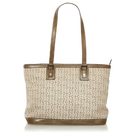 Céline Celine Brown C Macadam Canvas Shoulder Bag Beige Cloth Cloth Ref