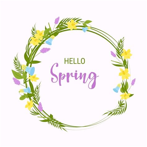 Premium Vector Round Frame Of Spring Flowers And Twigs