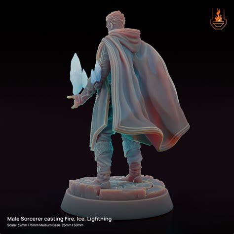 3d Printable Human Sorcerer Casting Elemental Spells Supported By Magnetic Foundry