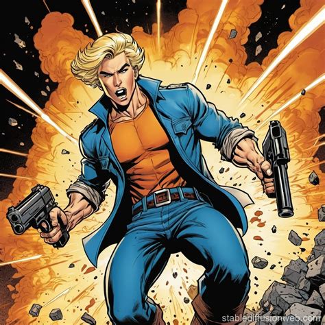 Blonde Giant With Blaster Triggers Dynamite Explosion Stable