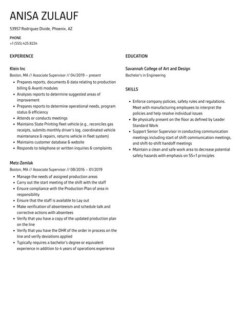Associate Supervisor Resume Samples Velvet Jobs